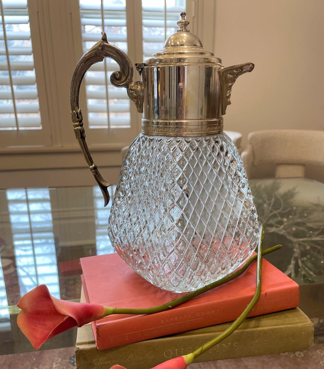 Art Deco Silver Crystal Pitcher - Vintage Pitcher - Italian Crystal ...
