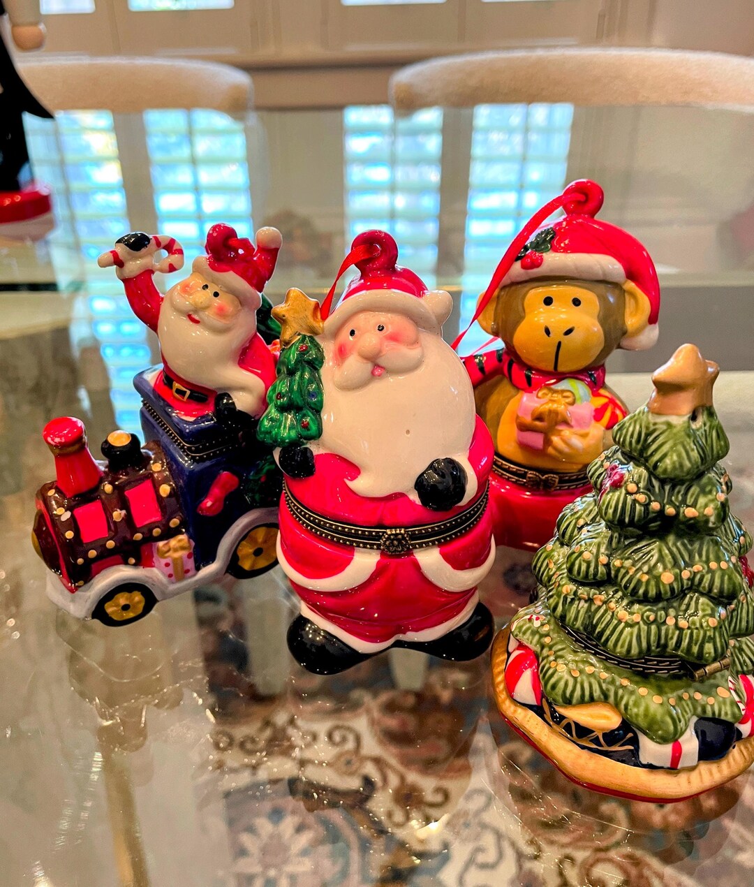 Vintage Hinged Christmas Trinket Boxes Monkey-santa- Christmas Tree - Etsy