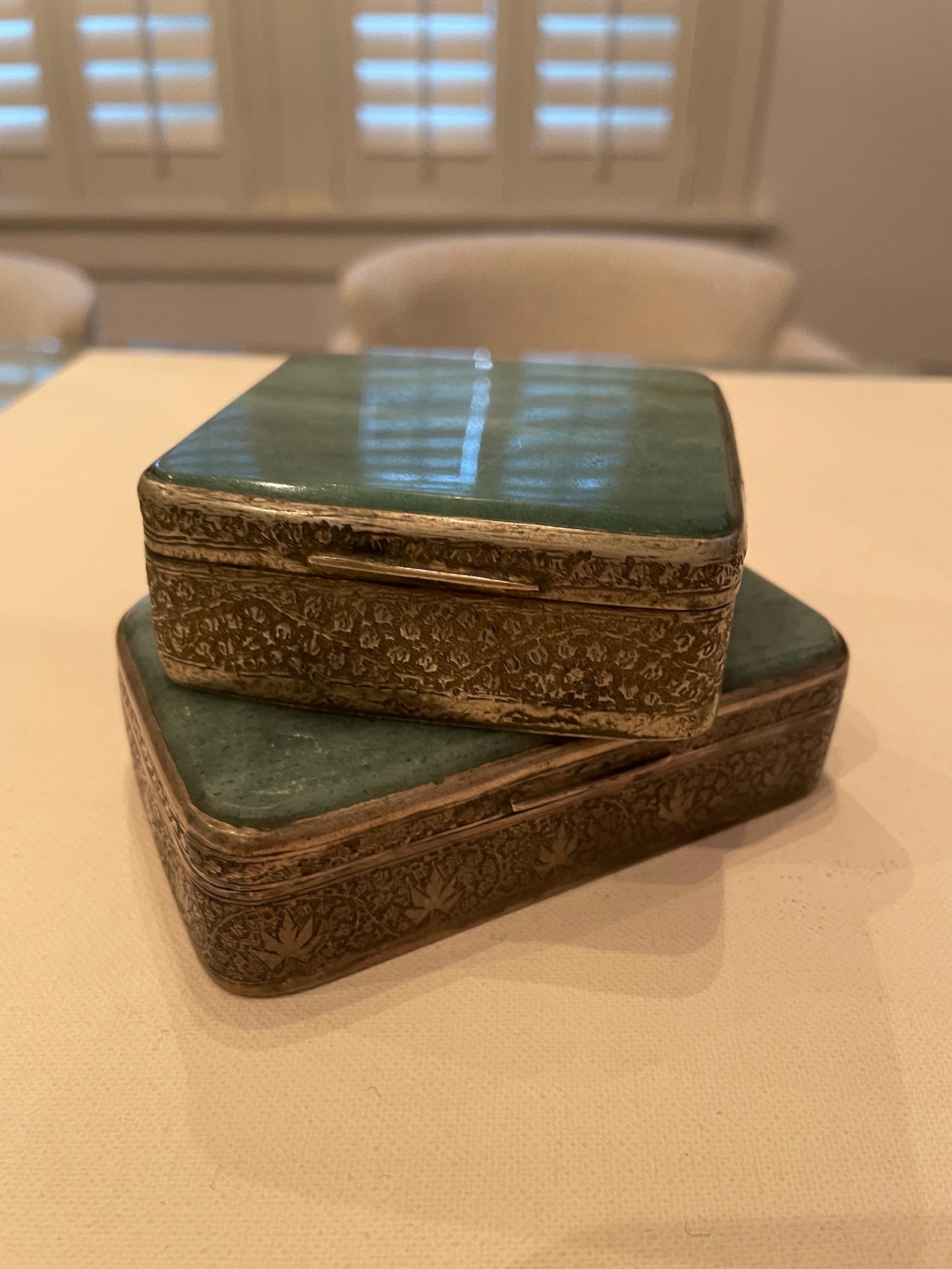 Continental Silver Table Boxes With Malachite Stone Inlaid Top ...