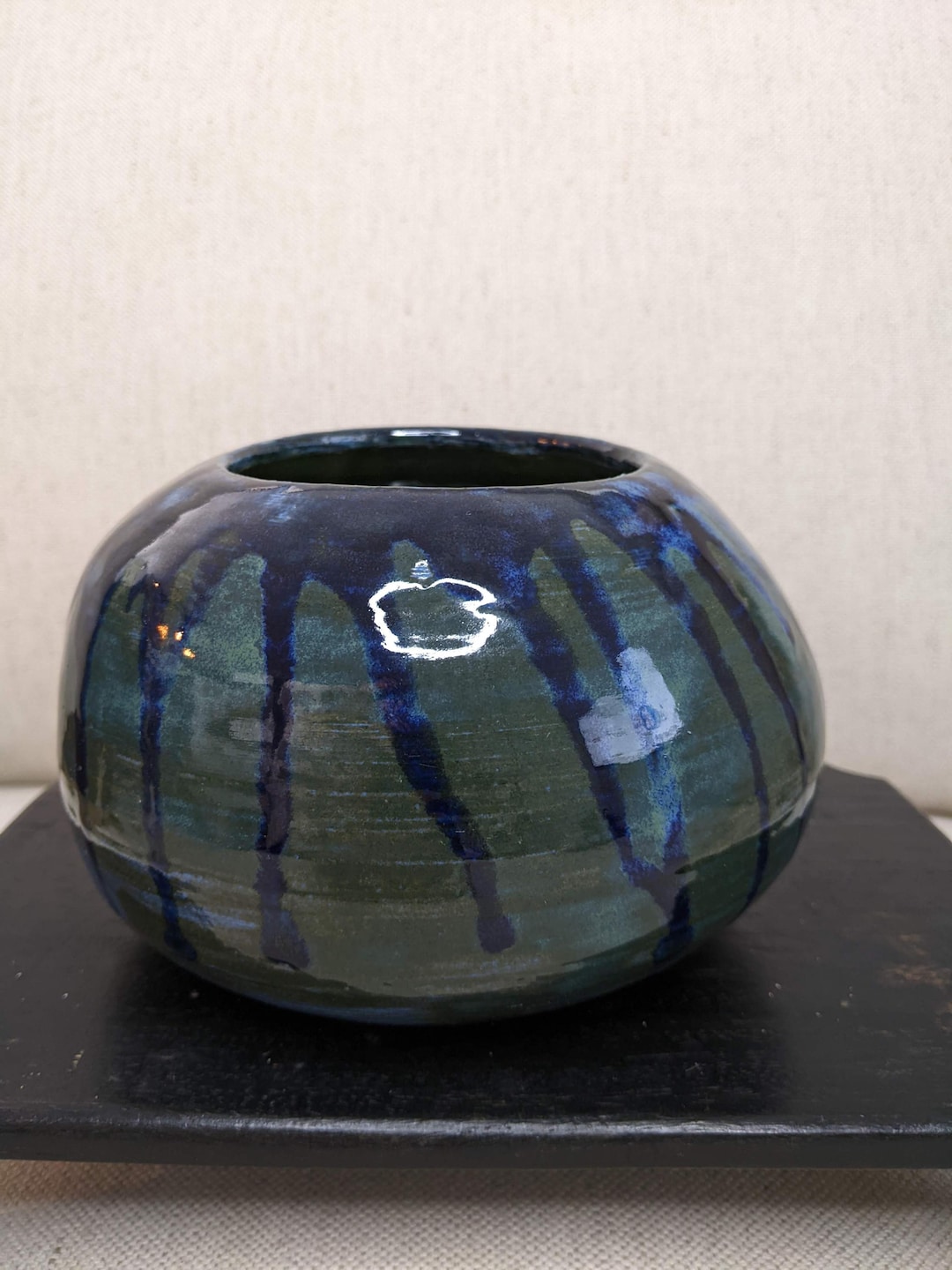 Hand Made Drip Pottery Piece Green and Blue - Artisan Pottery - Etsy