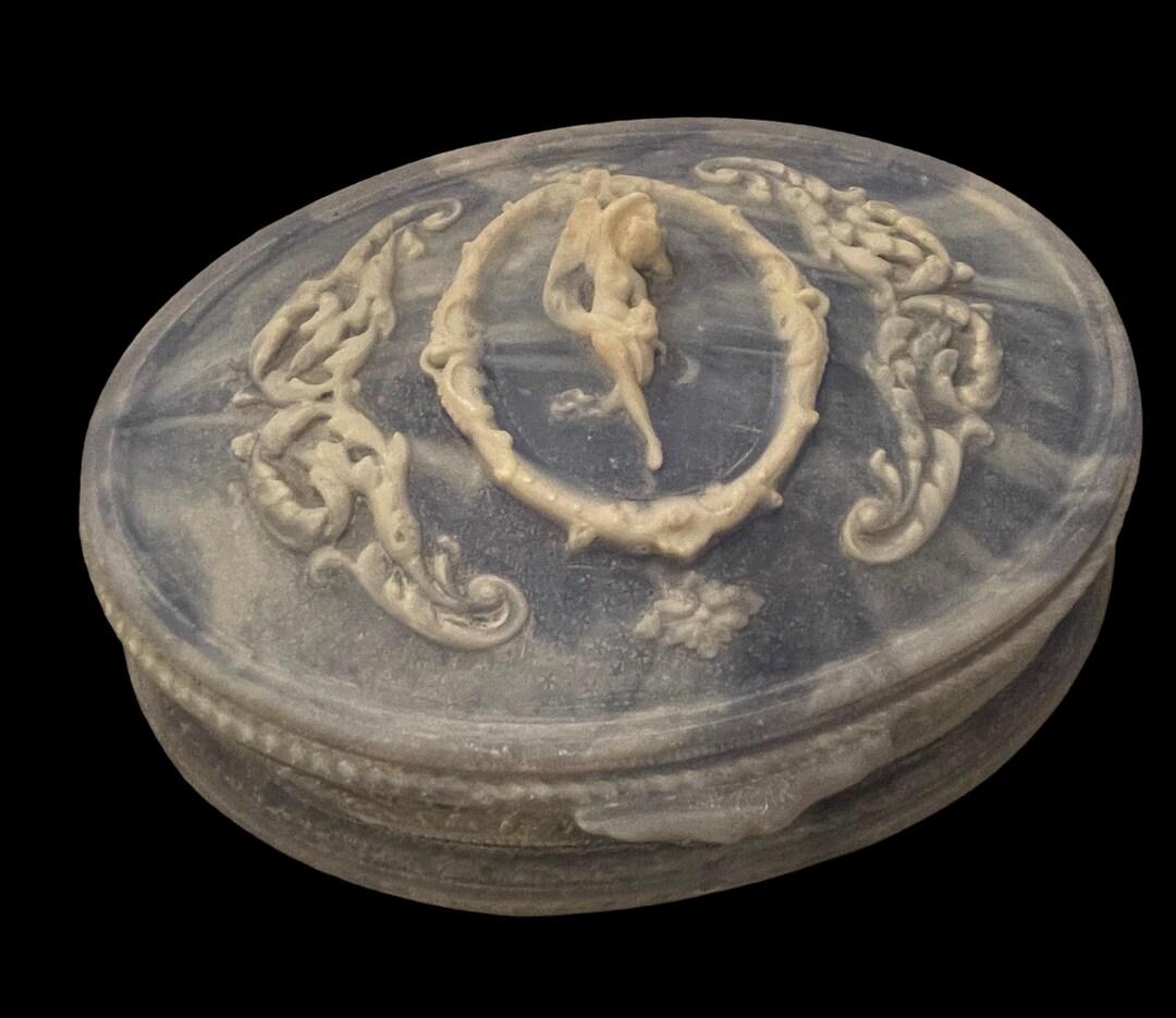 Vintage Blue Incolay Stone Jewelrytrinket Box - Genuine - Etsy