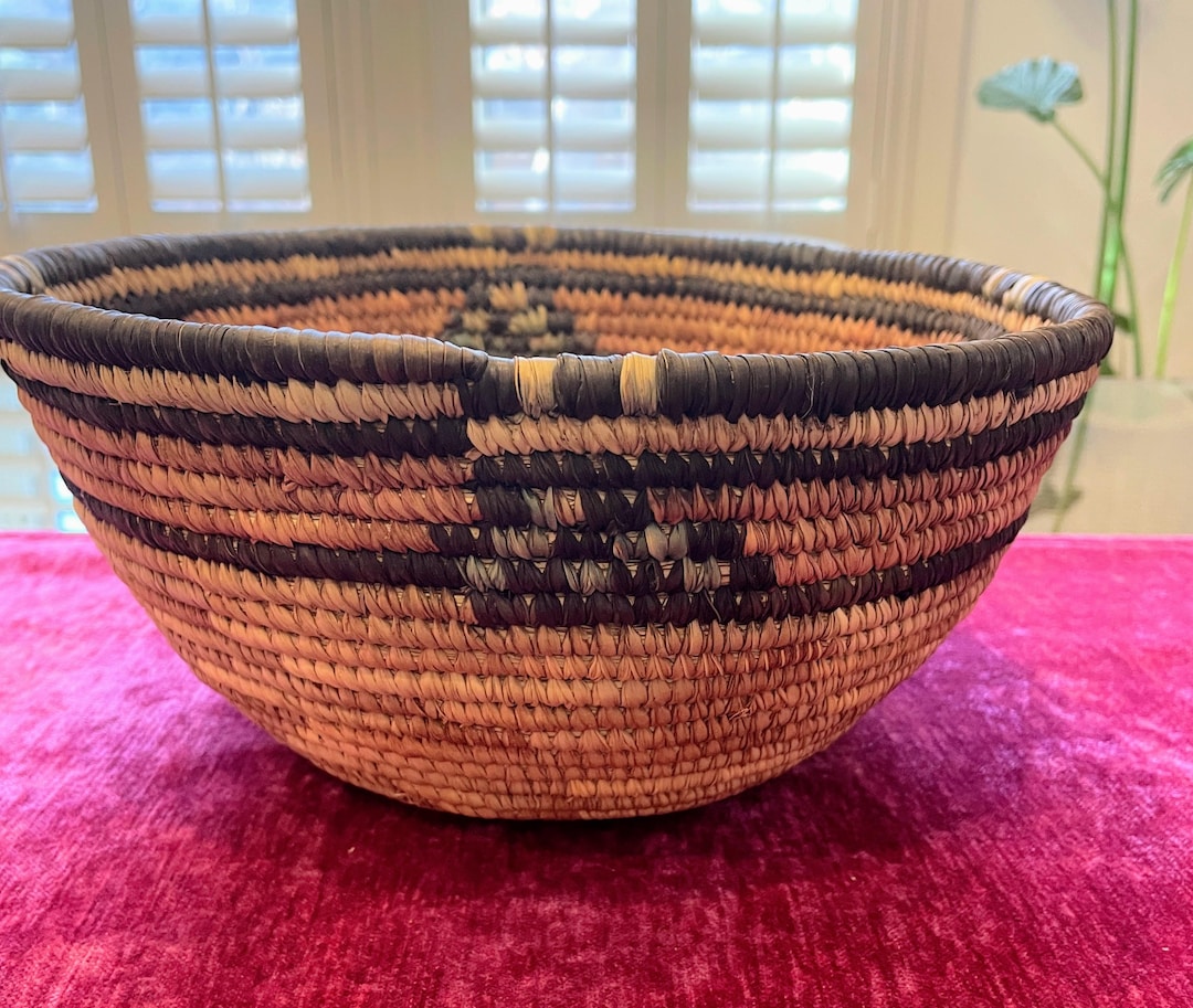 African Woven Coiled Grass Bowl Basket Hausa Tribal People From Nigeria ...