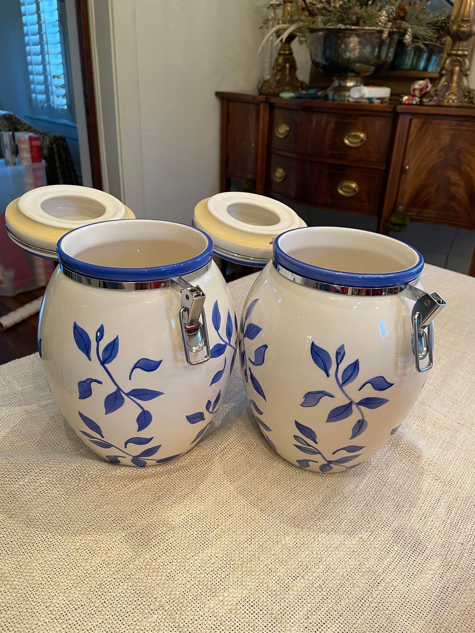 Blue and White Ceramic Inspirado Lidded Coffee Canister/cookie Jars ...