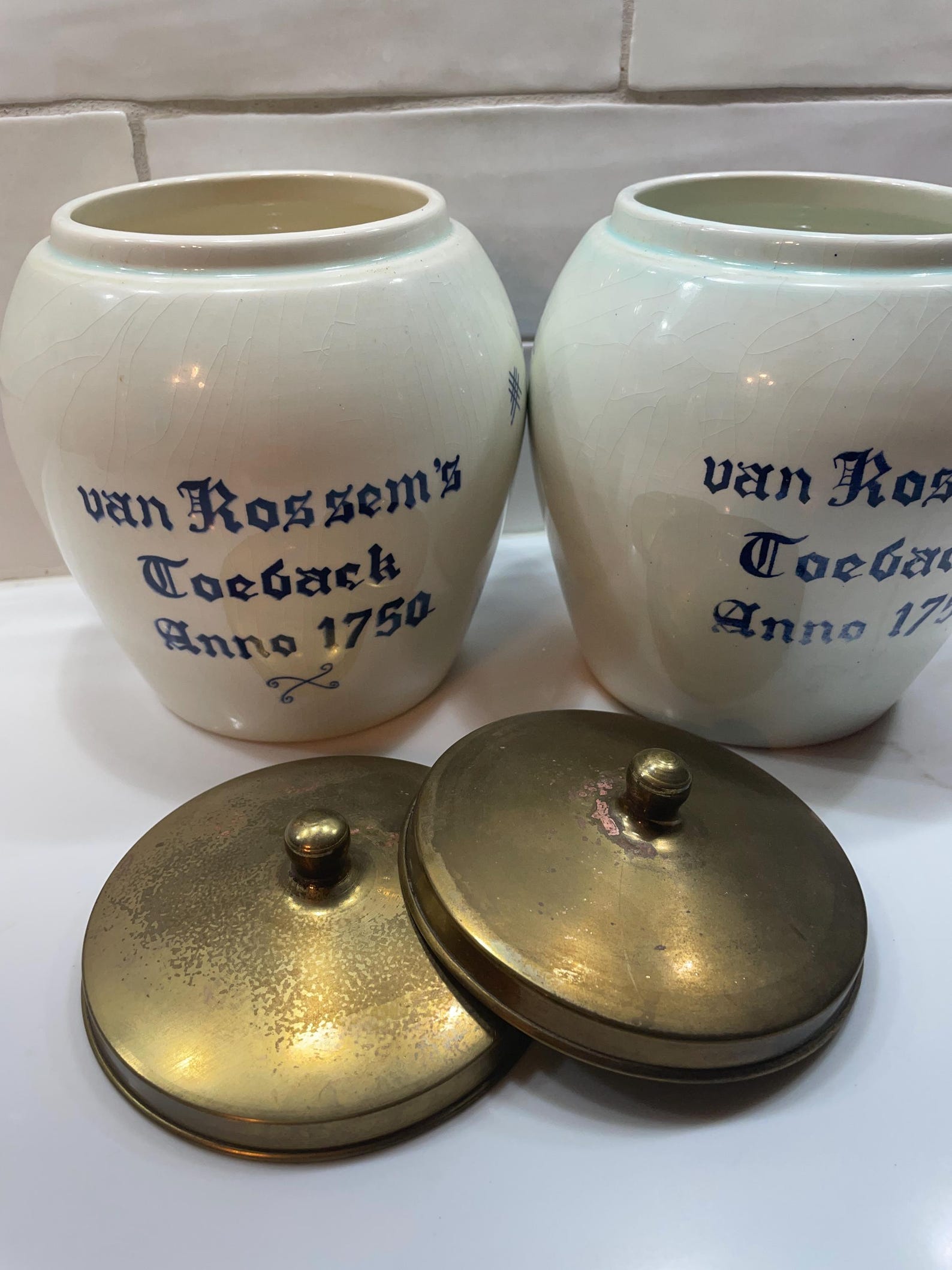 Pair of Vintage Old Dutch Tobacco Jars Delft Blue & White Van Rossem's ...