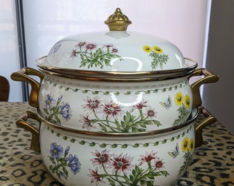 made in Japan. Vintage White Enamel with Pink Floral Pattern Kobe TM ...