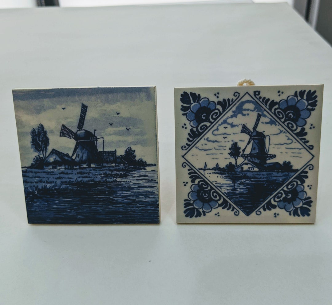 Pair of DELFT Blauw Classic Windmill Scene 3" X 3" Tiles - Etsy