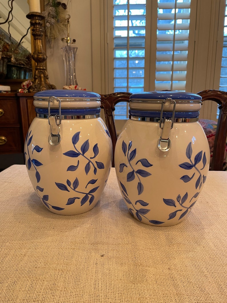 Blue and White Ceramic Inspirado Lidded Coffee Canister/cookie Jars ...