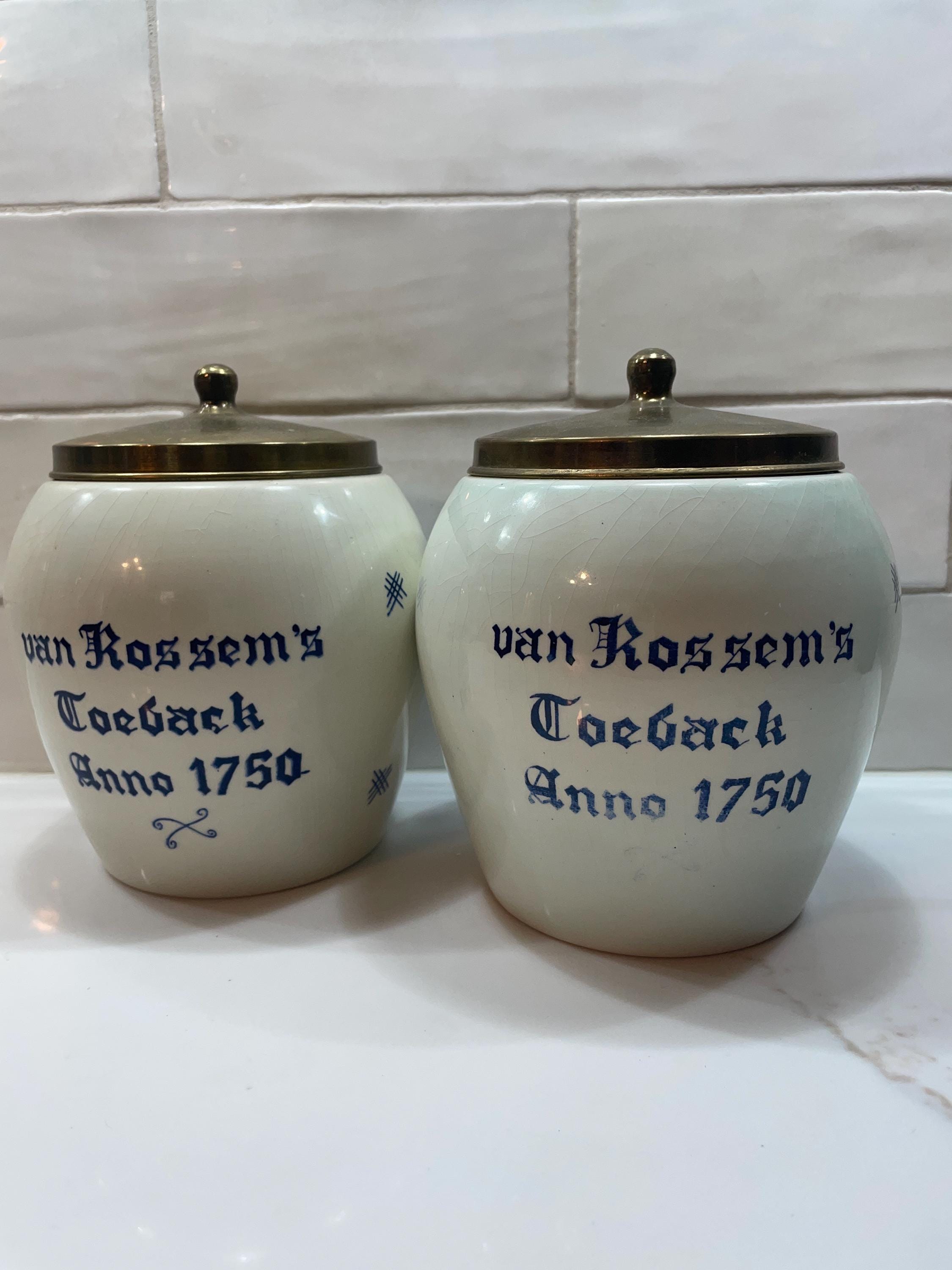 Pair of Vintage Old Dutch Tobacco Jars Delft Blue & White Van Rossem's ...