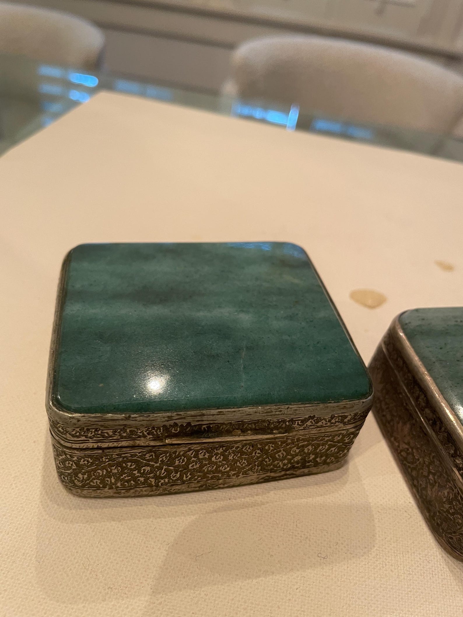 Continental Silver Table Box With Malachite Stone Inlaid Top - Engraved ...