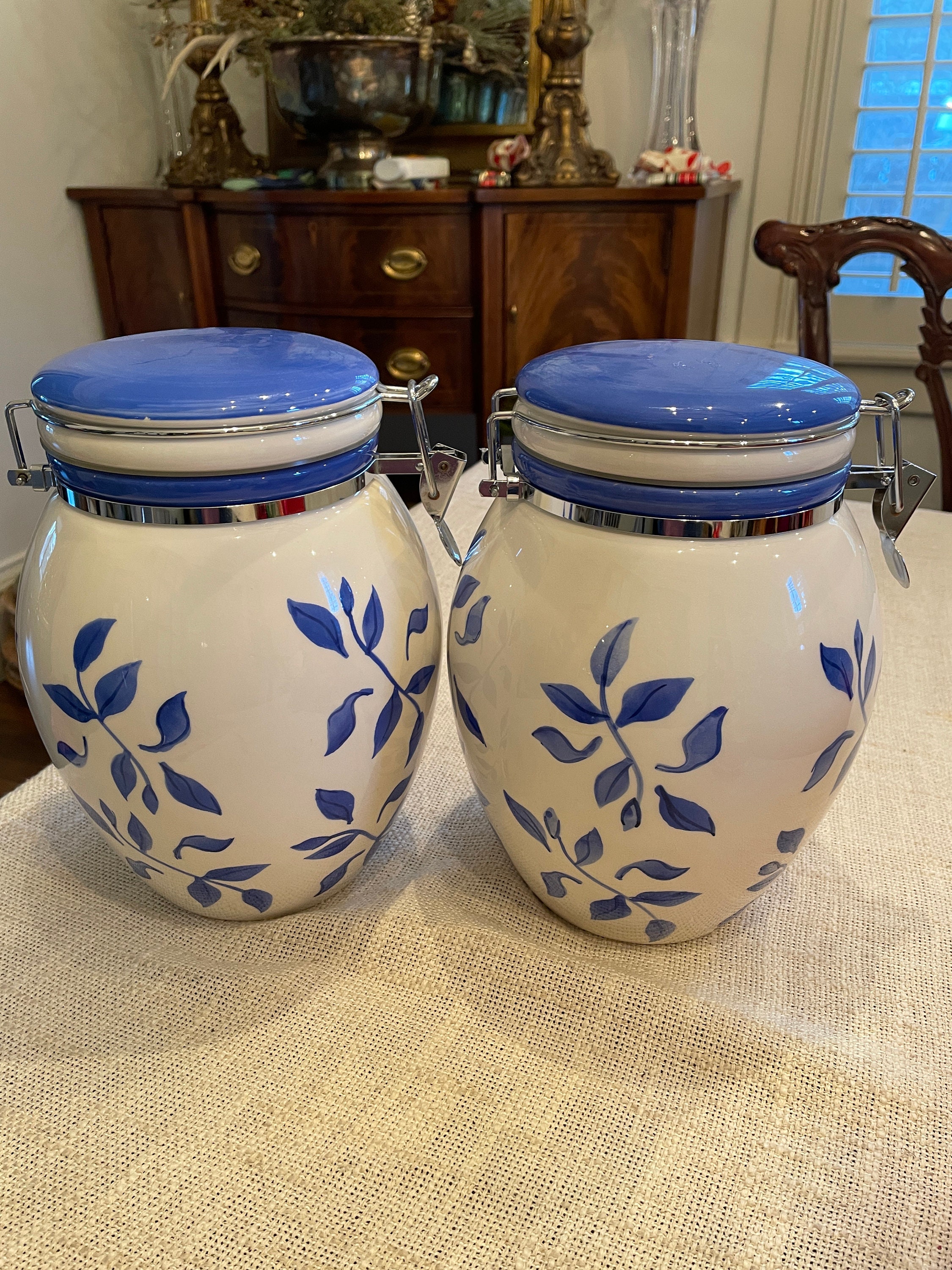 Blue and White Ceramic Inspirado Lidded Coffee Canister/cookie Jars ...