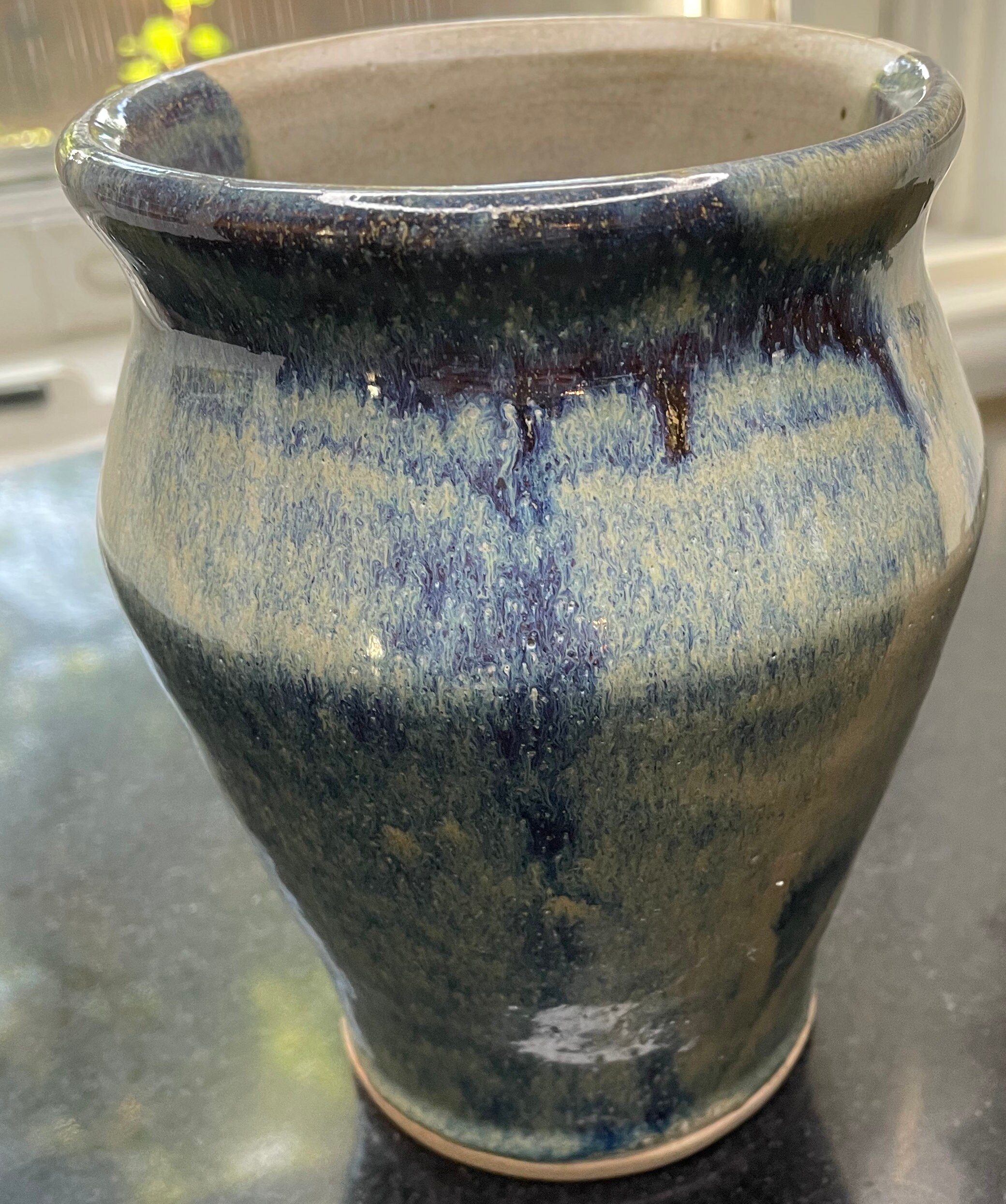 Blue Glazed Drip & Pressed Leaf Pottery Vase - Etsy