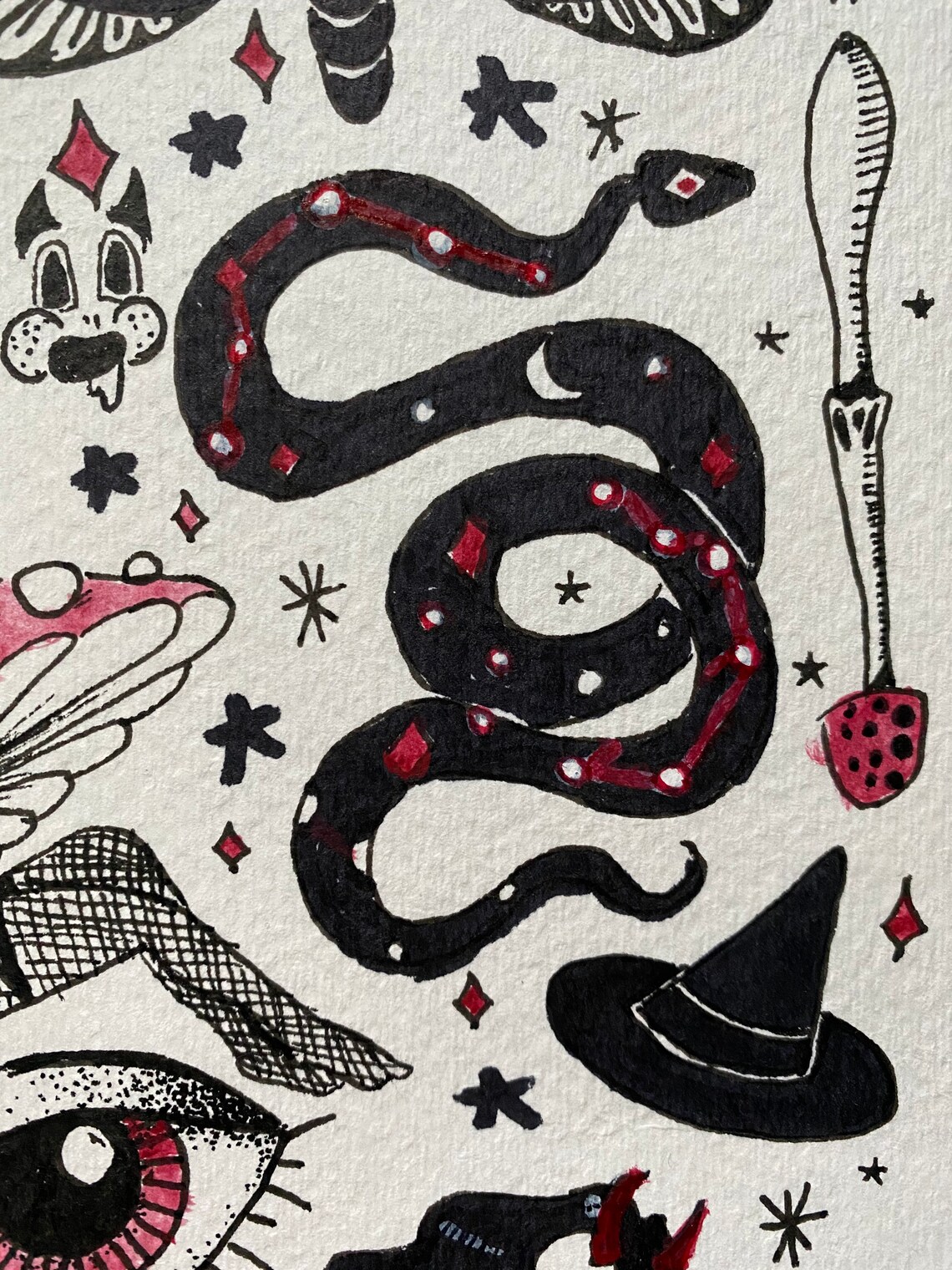 Tattoo Goth Trippy Flash Sheet Watercolor Art Painting | Etsy