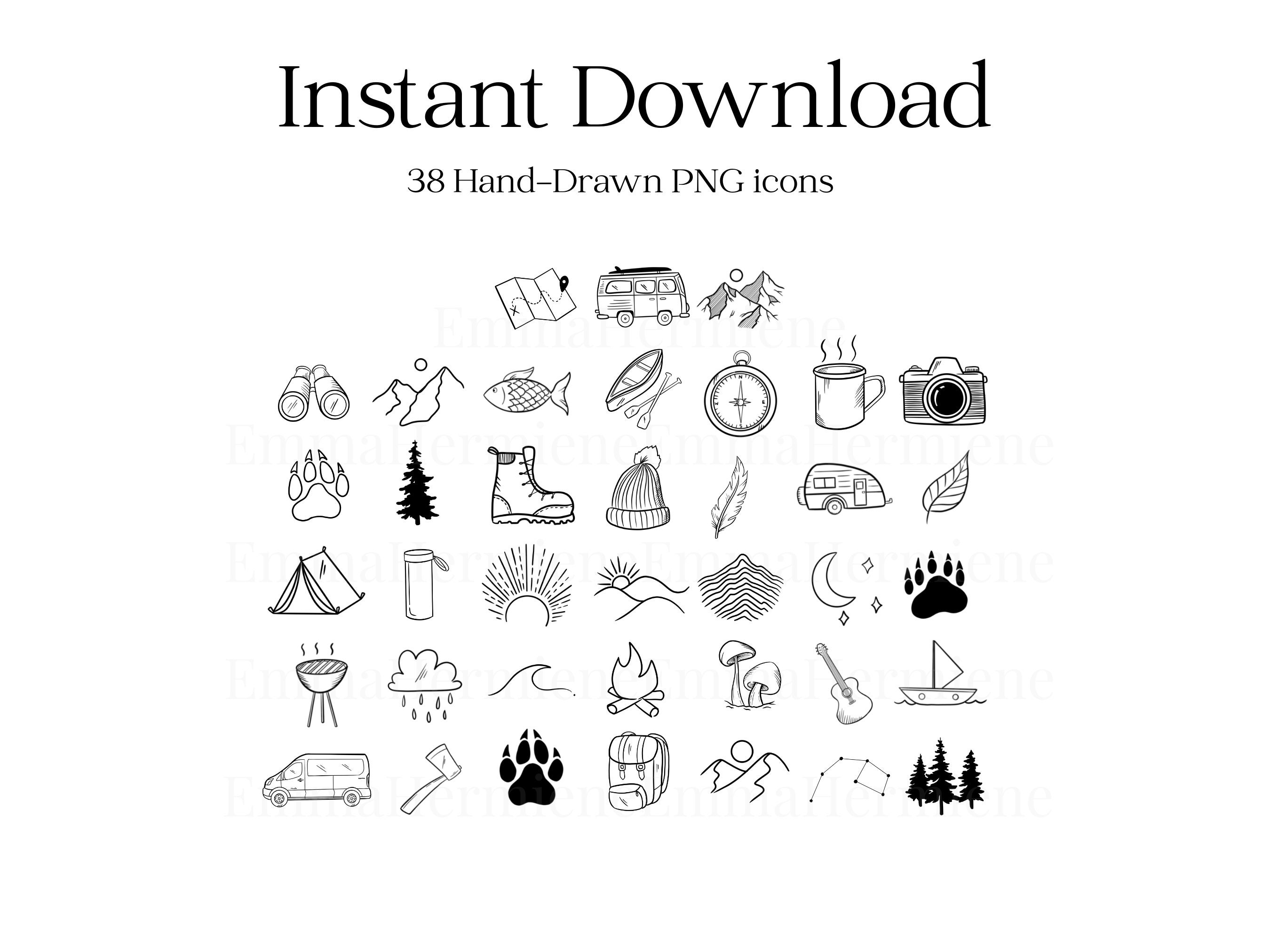 Outdoor Adventure Icon Pack High-quality Hand-drawn - Etsy