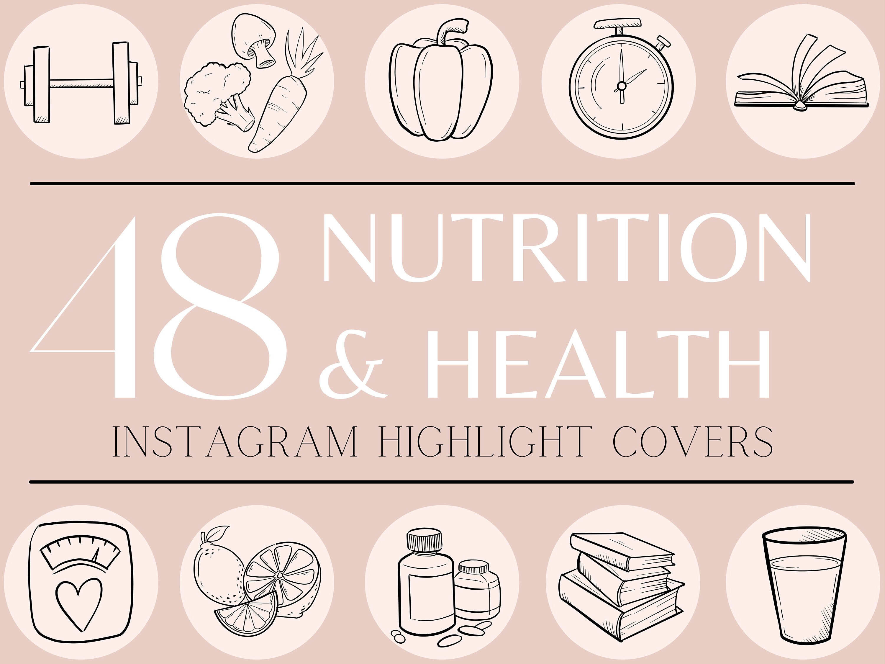 Nutrition & Health Instagram Highlight Covers 48 Hand-drawn Icons ...
