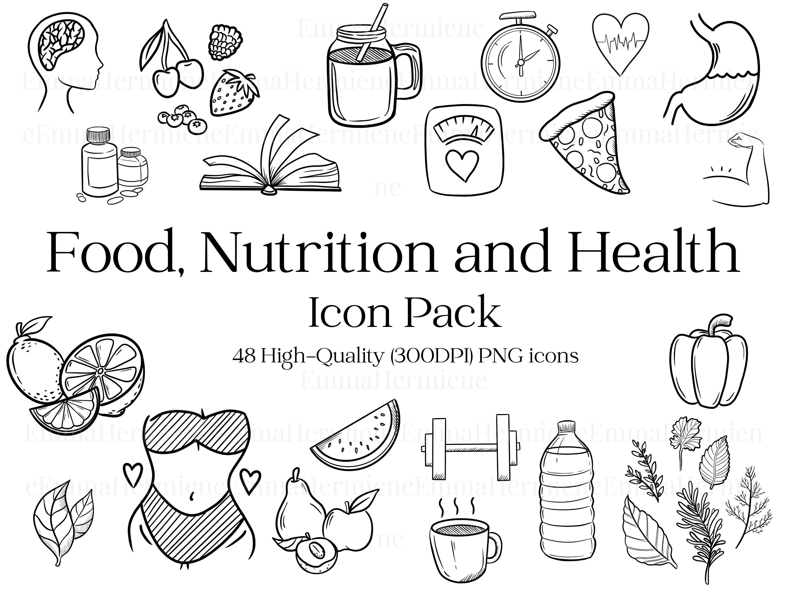 Food, Nutrition and Health Icon Pack High-quality, Hand-drawn ...