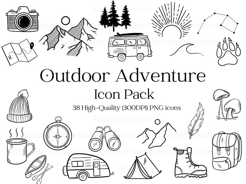 Outdoor Adventure Icon Pack High-quality Hand-drawn - Etsy