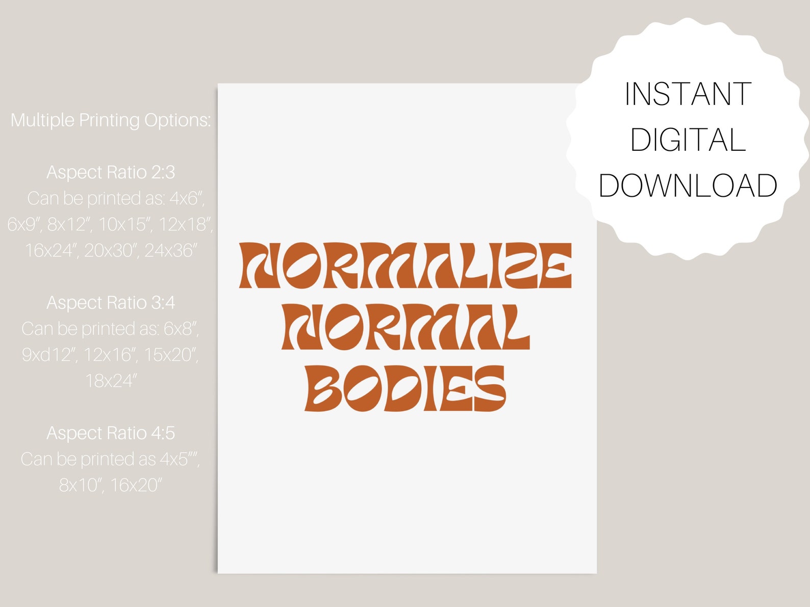 Body Positive Art Print | Normalize Normal Bodies, Minimalist Printable ...