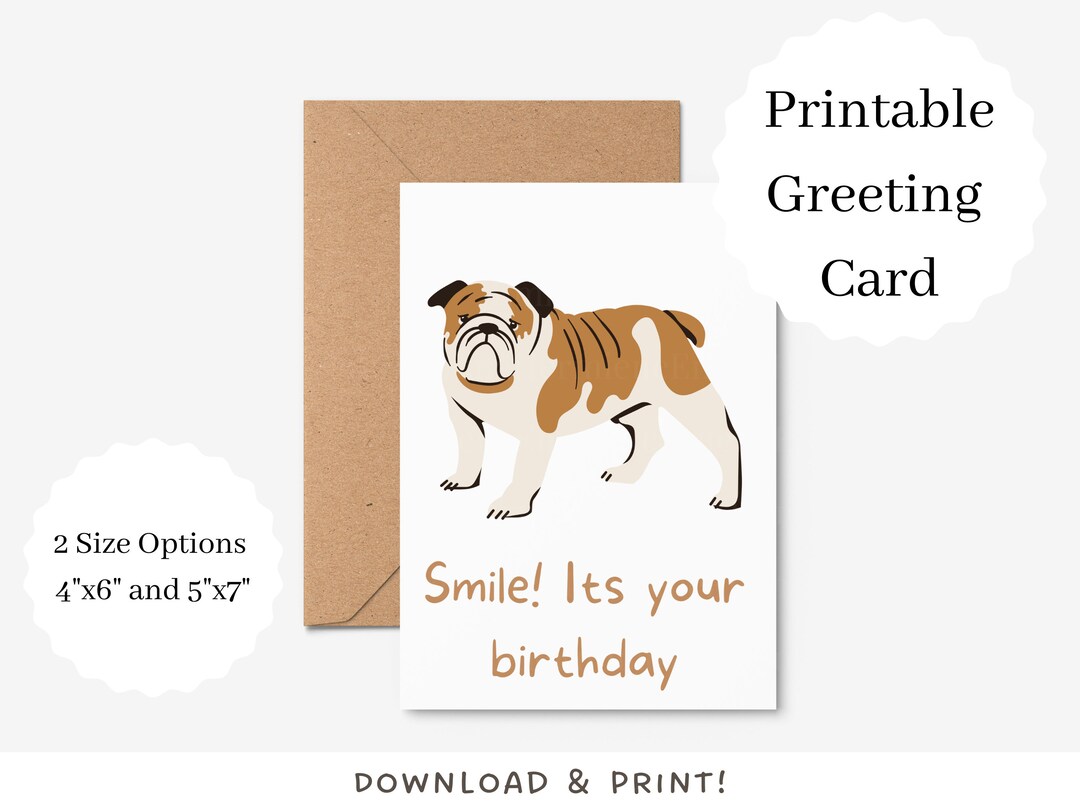 Funny Bulldog Birthday Card | Digital Download | Printable Dog Card ...