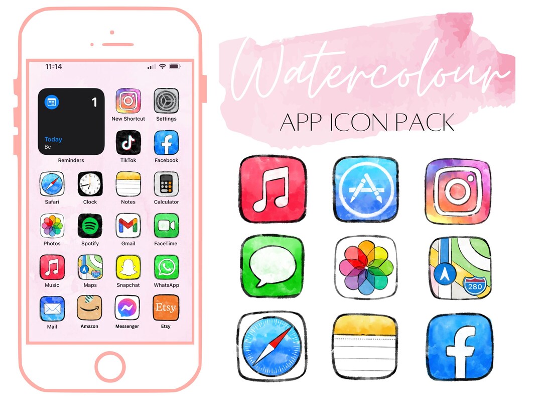 Watercolour App Icons | Hand-drawn, IOS App Icons for Custom Phone ...