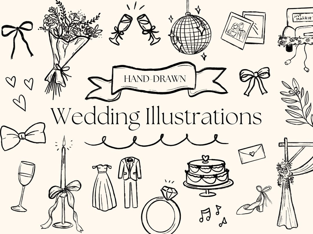 Wedding Illustrations Bundle | Hand-drawn, Wedding Icons, Bridal ...