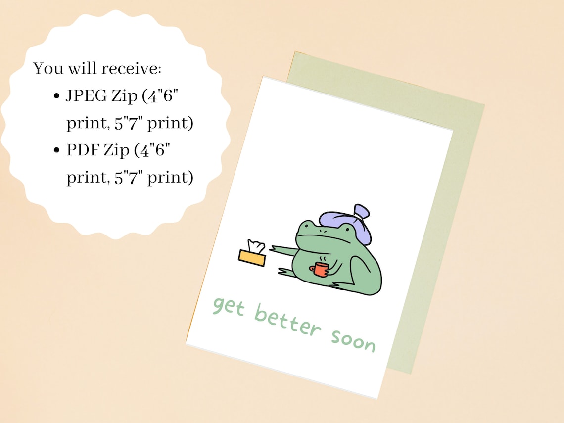 Get Better Soon Frog Card Instant Digital Download, Printable Greeting ...