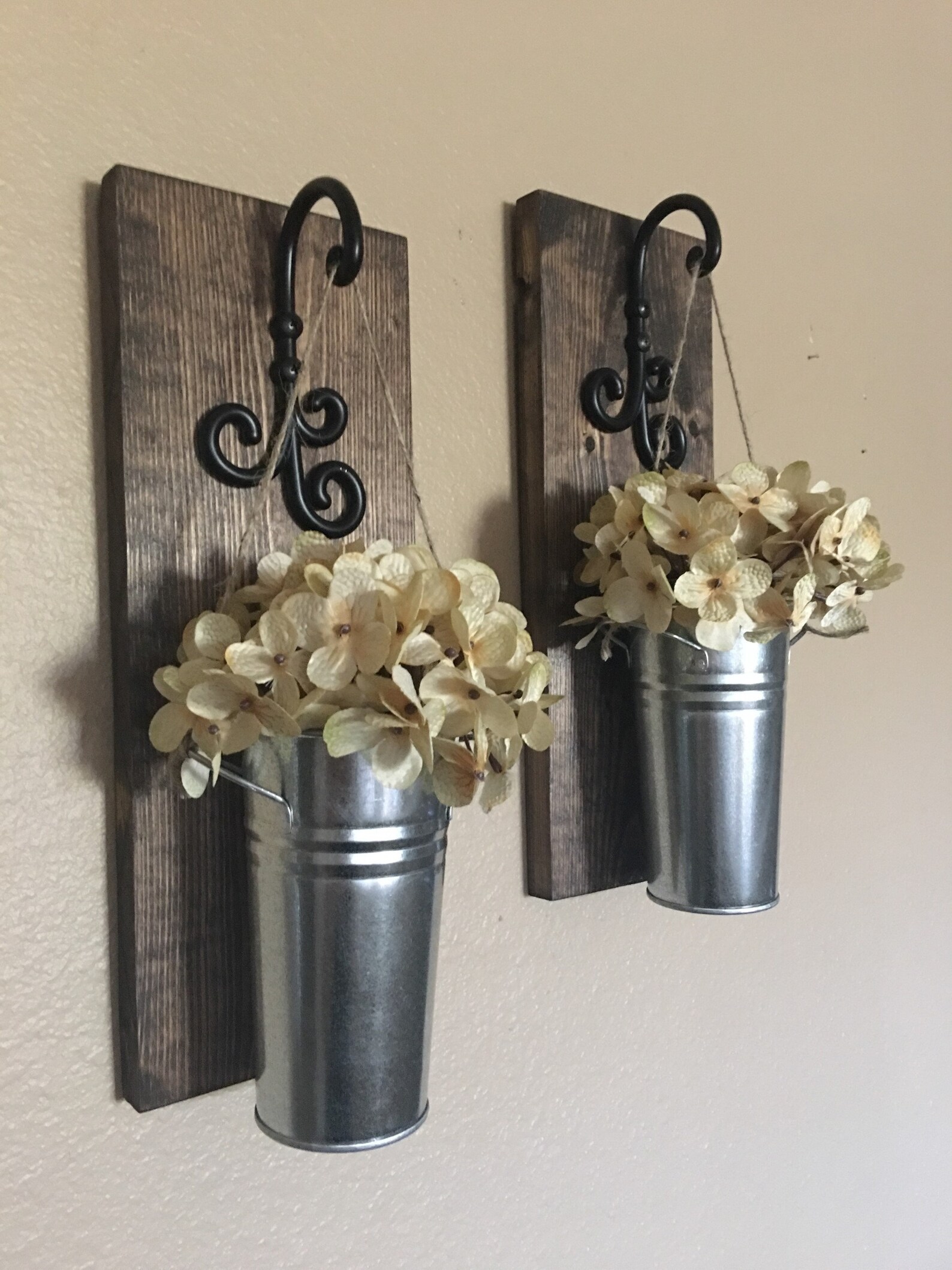Large Hanging Galvanized Pails With Flowers or Greenery, Rustic Home ...