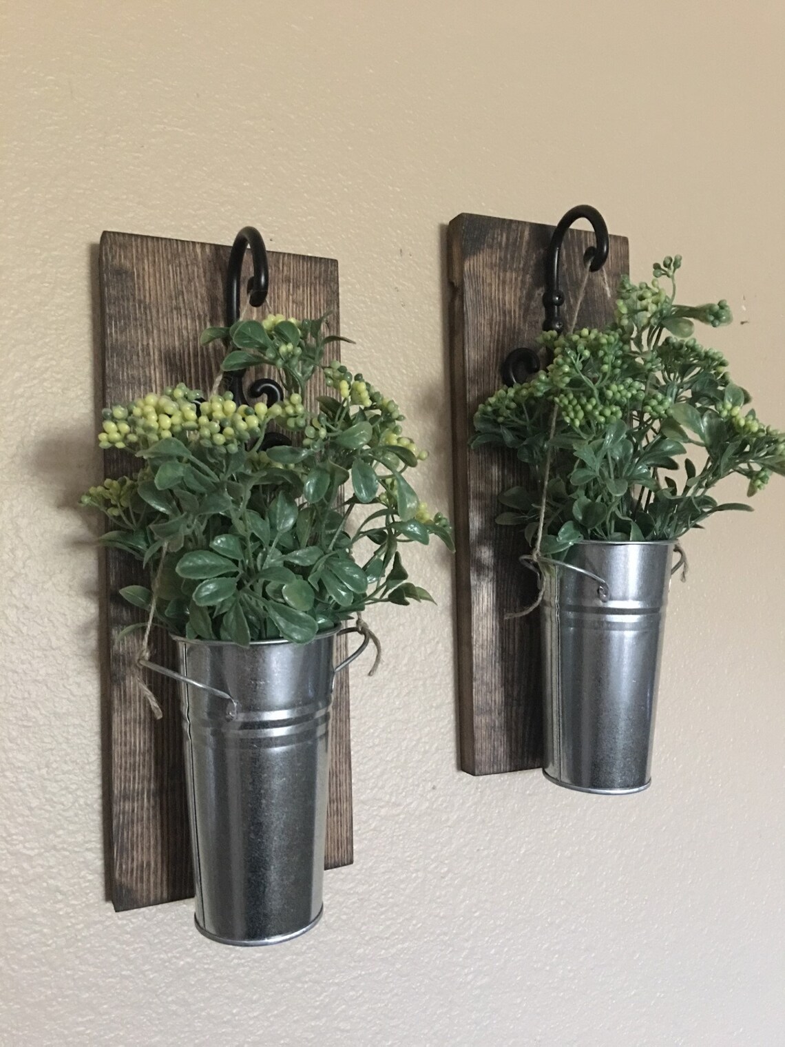 Large Hanging Galvanized Pails With Flowers or Greenery, Rustic Home ...