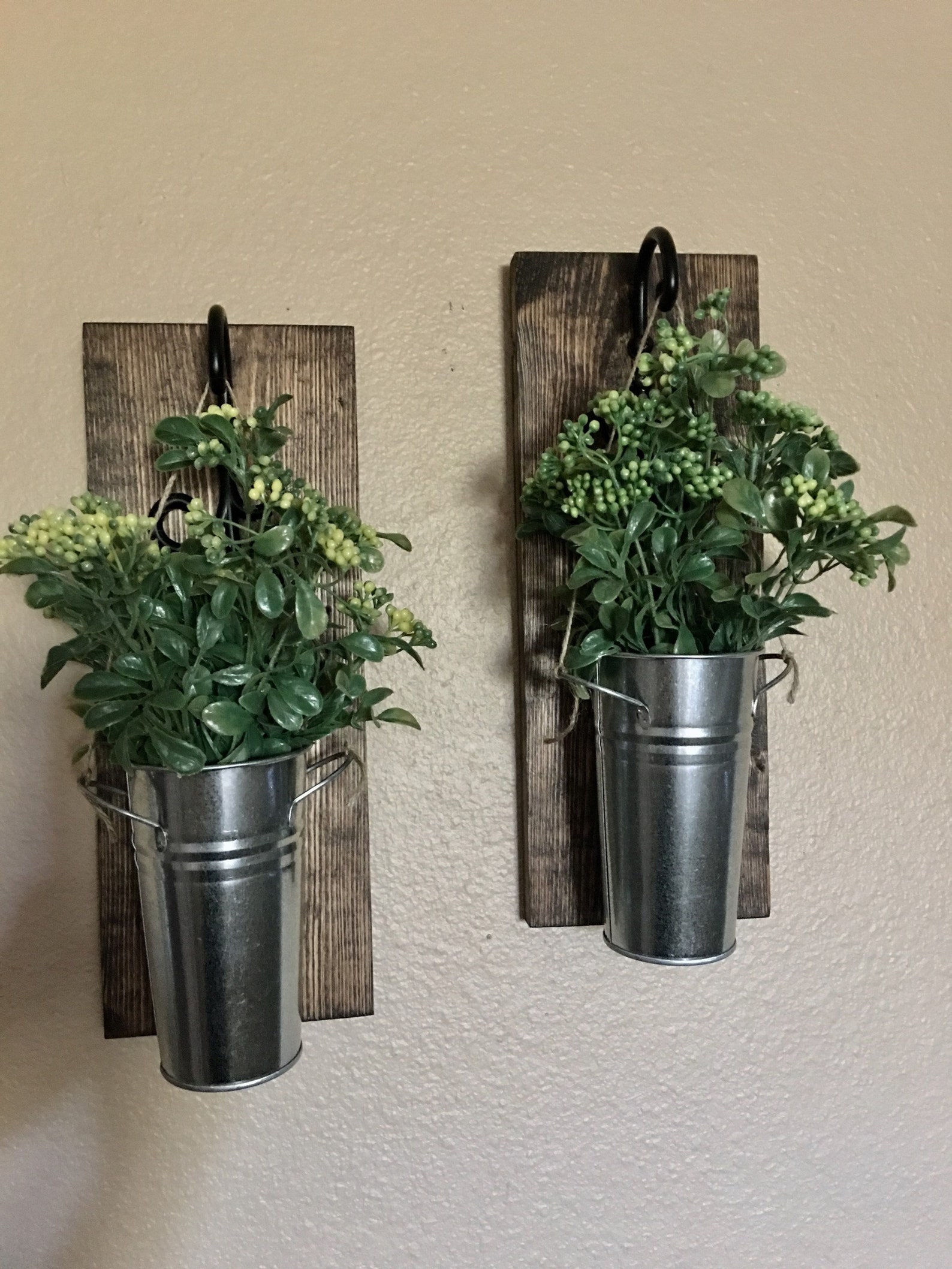 Large Hanging Galvanized Pails With Flowers or Greenery, Rustic Home ...