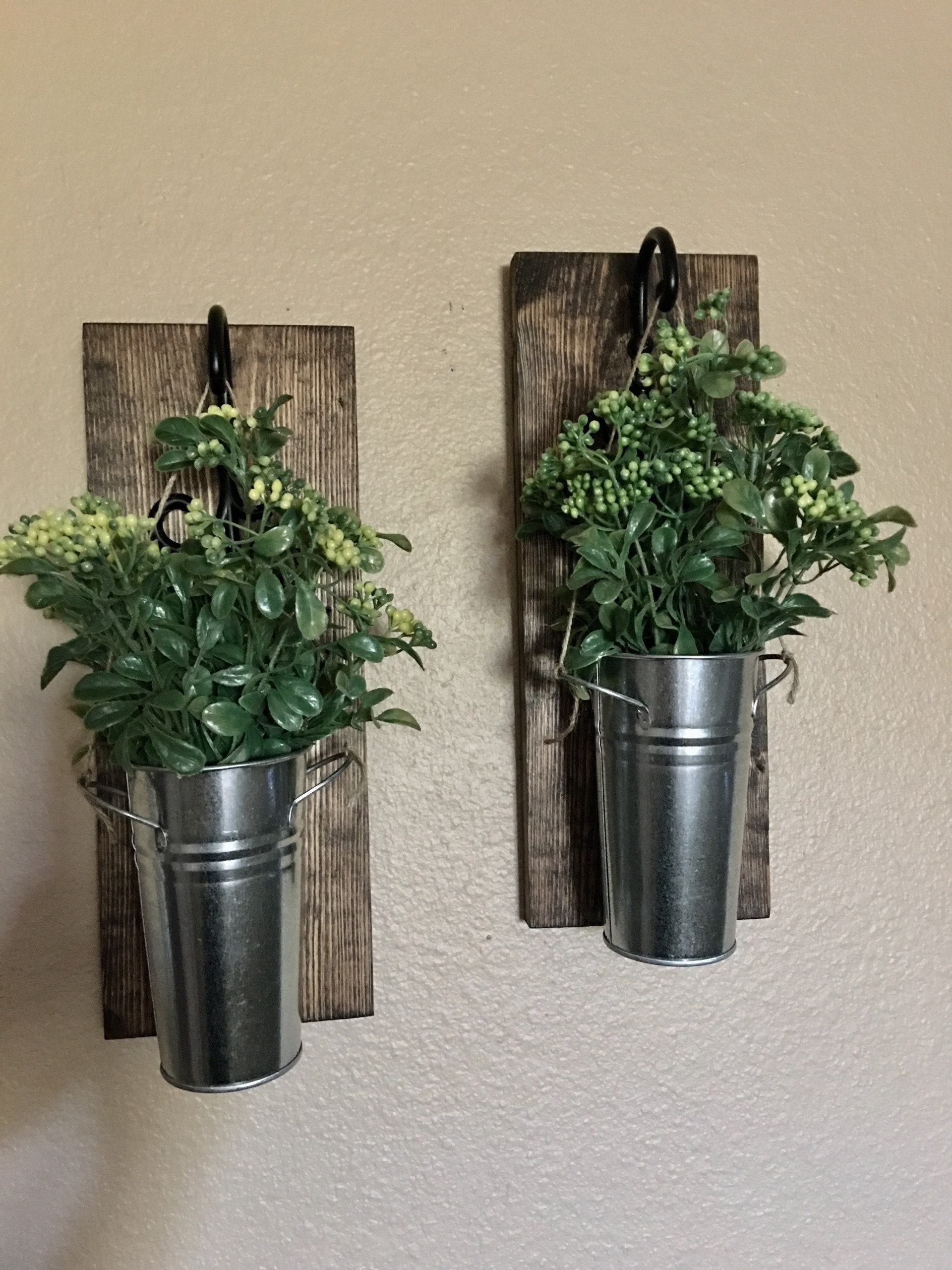 Large Hanging Galvanized Pails With Flowers or Greenery, Rustic Home ...