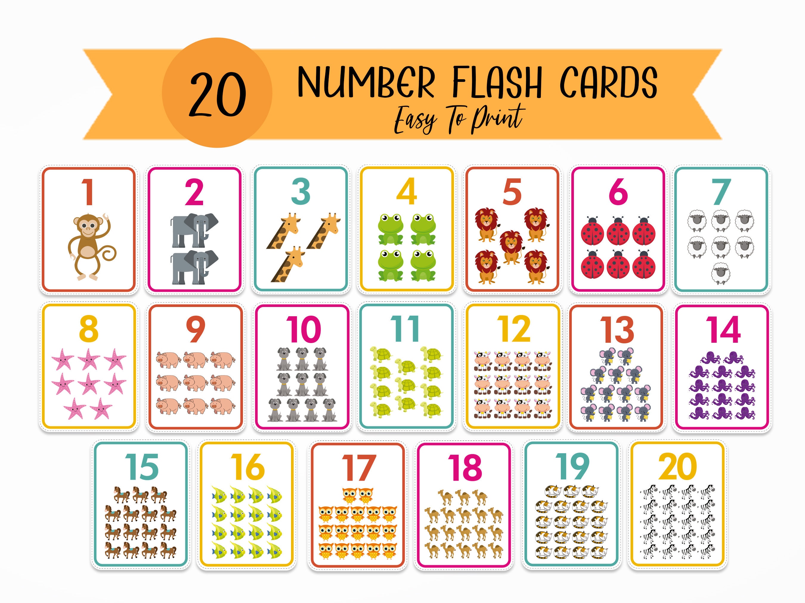 Numbers Flash Cards, Preschool Counting Flash Cards, Count and Clip ...