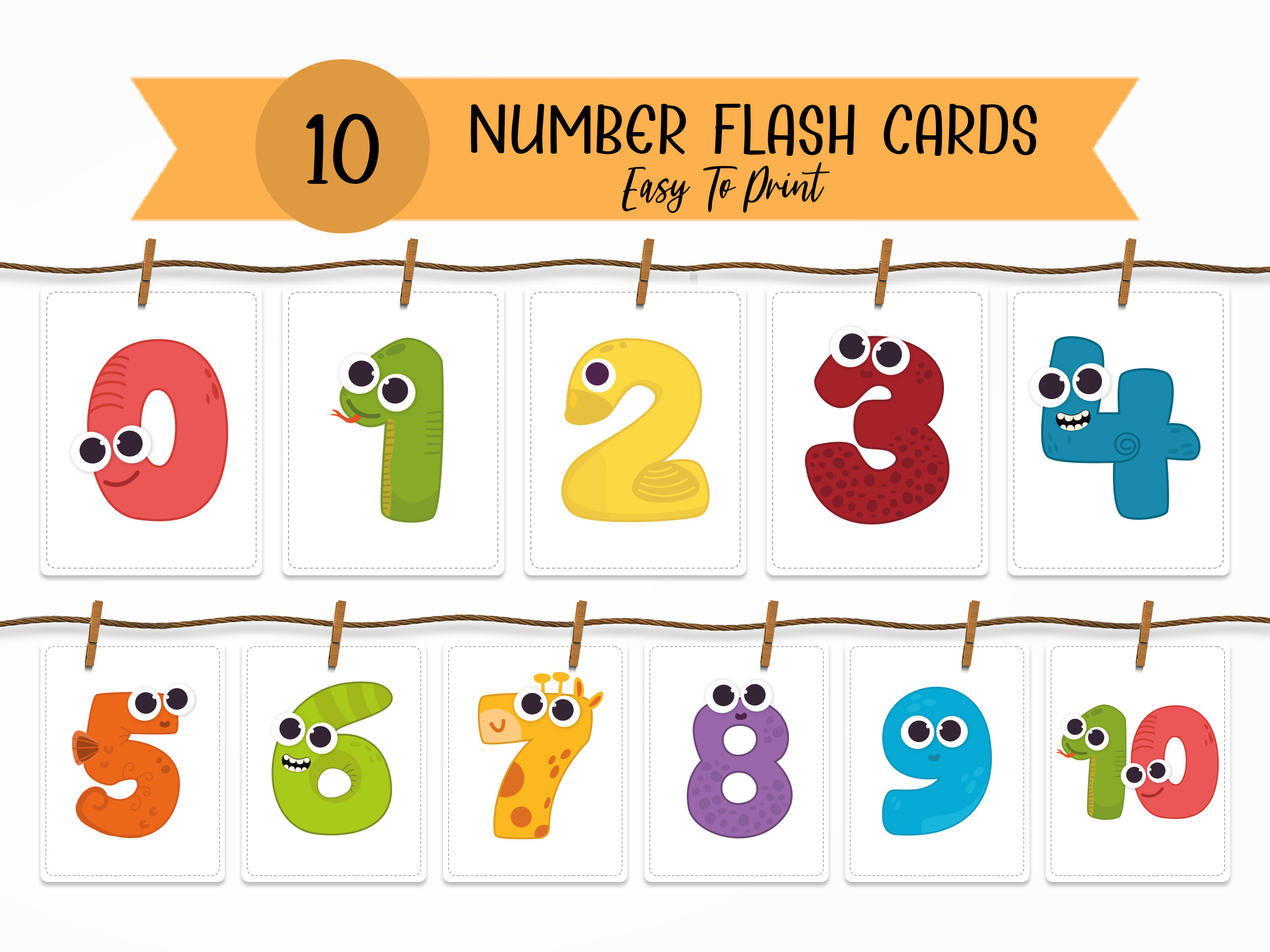 Numbers Flash Cards, Preschool Counting Flash Cards, Count and Clip ...