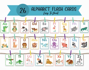 26 Printable Animal Alphabet Flash Cards, Classroom Decor, Toddlers ...