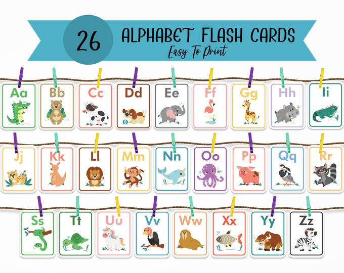 26 Printable Animal Alphabet Flash Cards, Classroom Decor, Toddlers ...