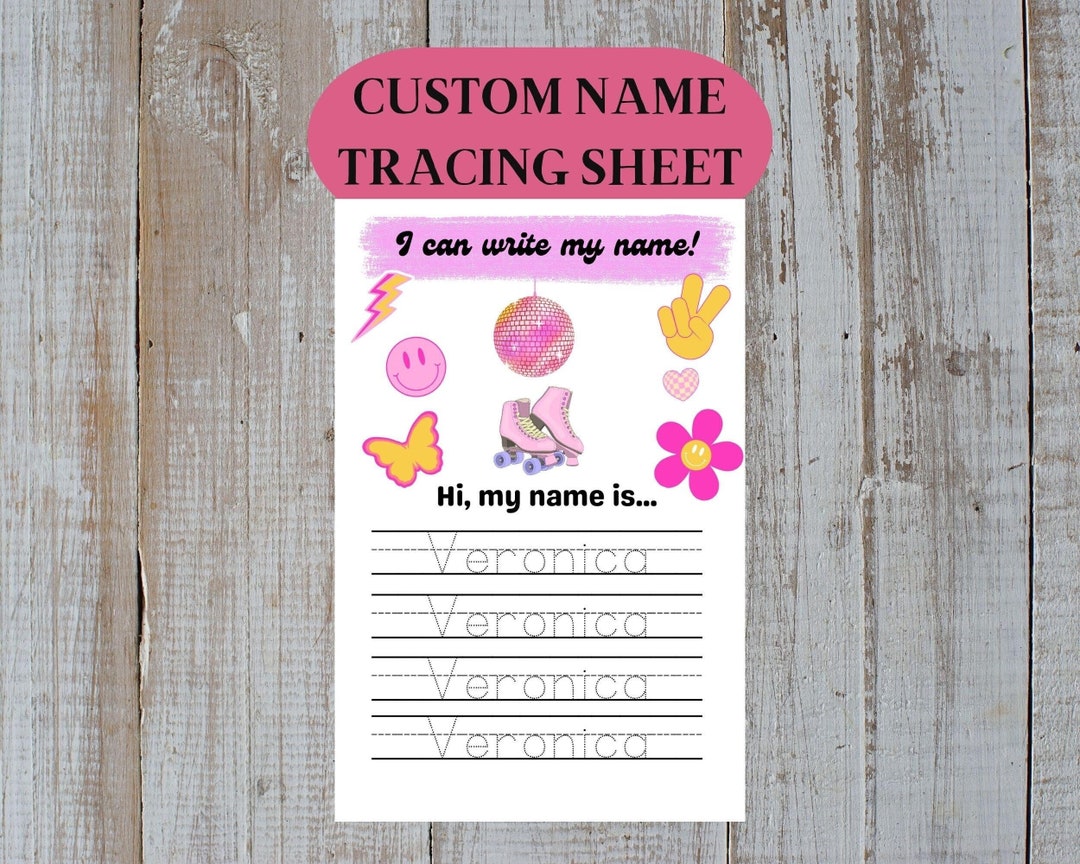 Custom Name Tracing Sheet for Girls Retro Groovy Handwriting Practice ...