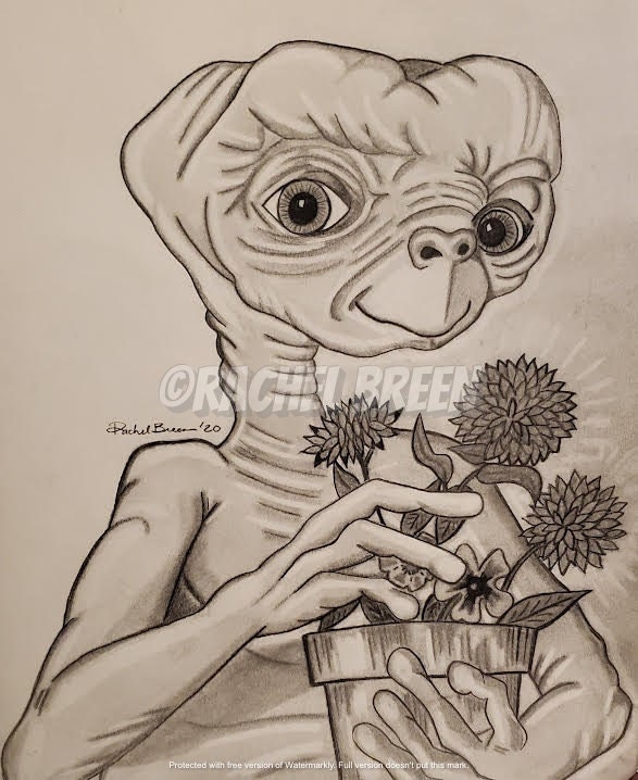 E.T. Pencil Drawing ET the Extra Terrestrial Portrait Stephen | Etsy