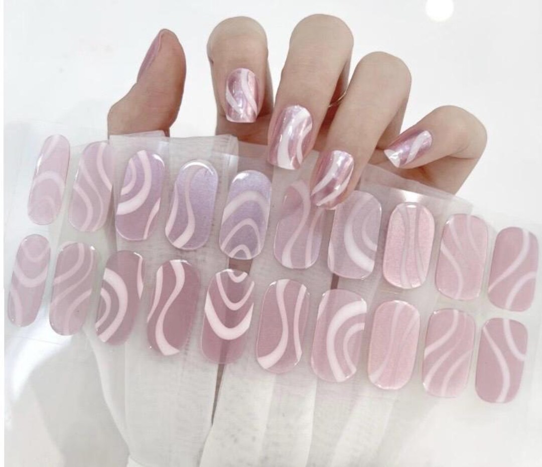 Pink Waves Nail Wraps, 100% GEL Nail Polish Strips NO UV Light Needed ...
