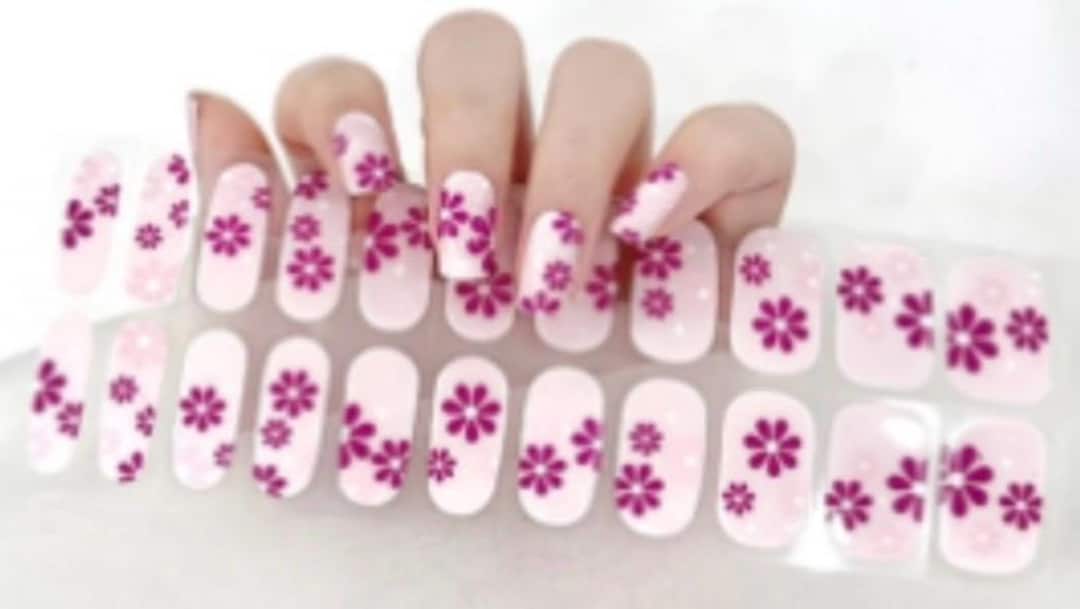 Pretty in Pink Floral Nail Wraps, 100% GEL Nail Polish Strips NO UV ...