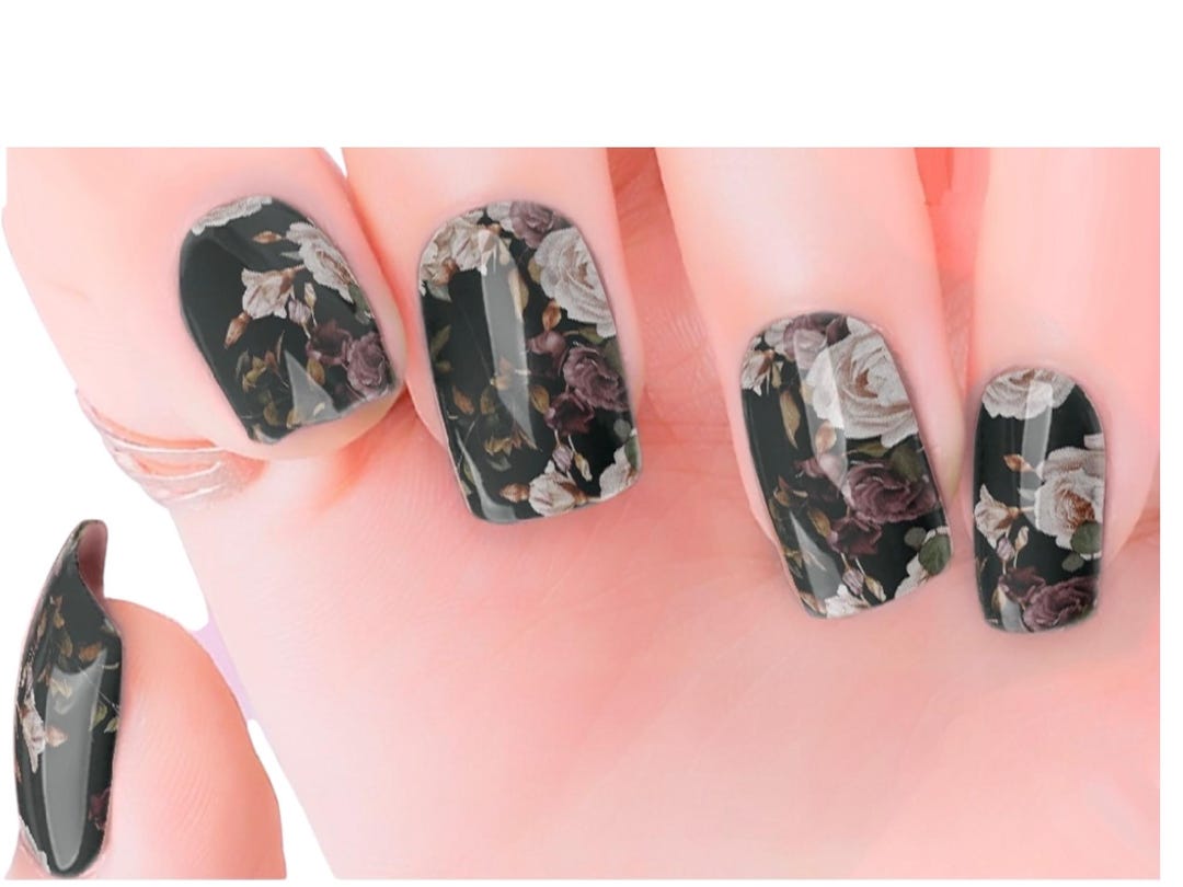 Midnight Roses Nail Polish Strips: Easy Application, Long Lasting - Etsy