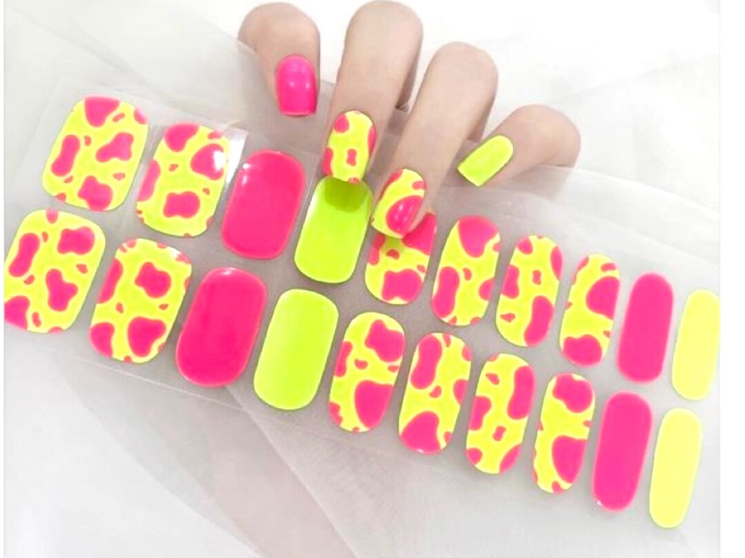 Neon Cow Print Gel Nail Polish Strips - No UV Light - Etsy