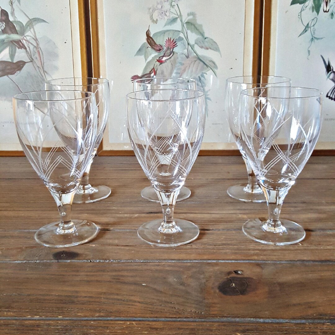 Antique Etched Crystal Wine Glasses set of 6 Antique Glass Wine ...
