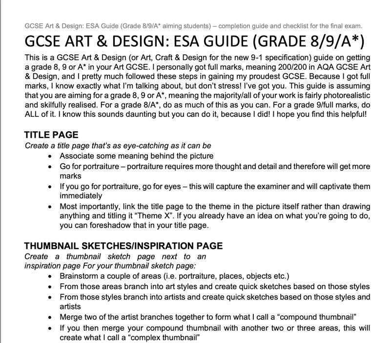 Grade 8/9 GCSE Art Guide - Etsy UK