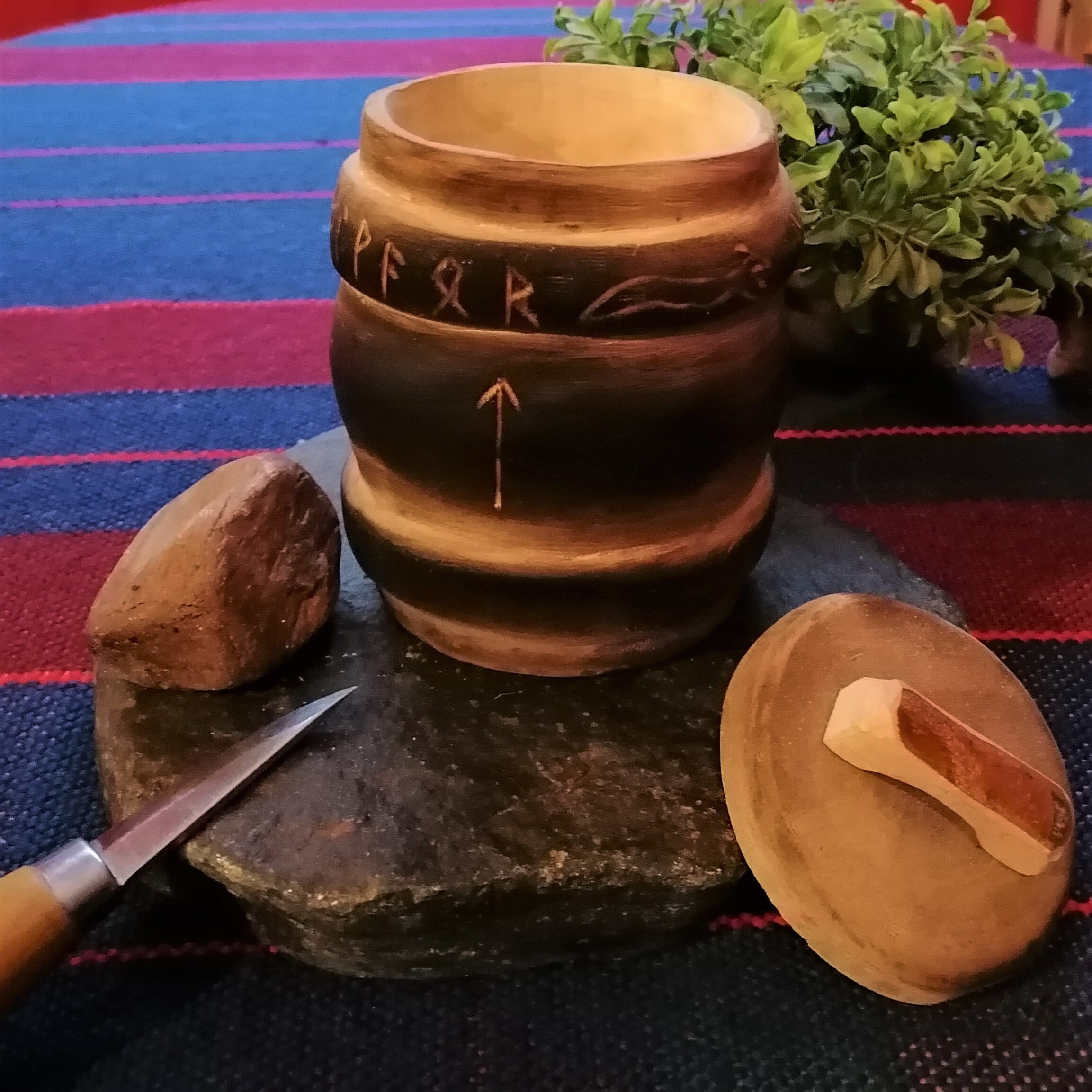 Birch Wooden Deco Barrel,bowl With Runes, Home Decor, Holz Deko Fass ...
