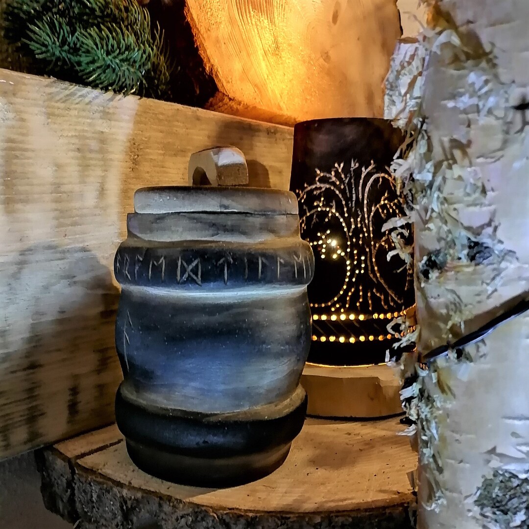 Birch Wooden Deco Barrel,bowl With Runes, Home Decor, Holz Deko Fass ...