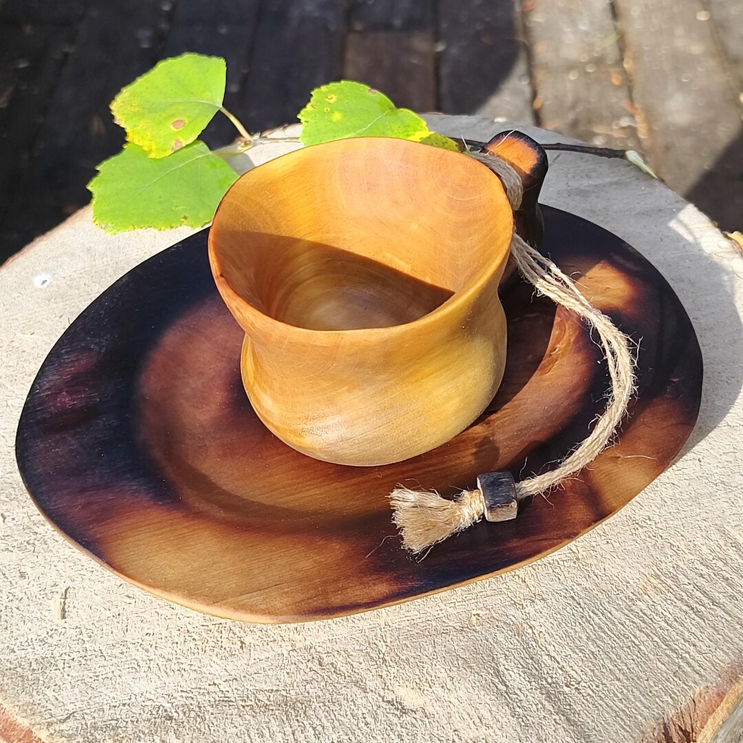 Wooden Cup & Serving Plate Medieval Style | Viking Mug | Bushcraft ...