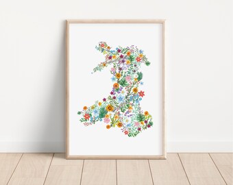 Flower Map of Wales, Blodau Cymru, Welsh Flowers Map, Welsh County Map ...