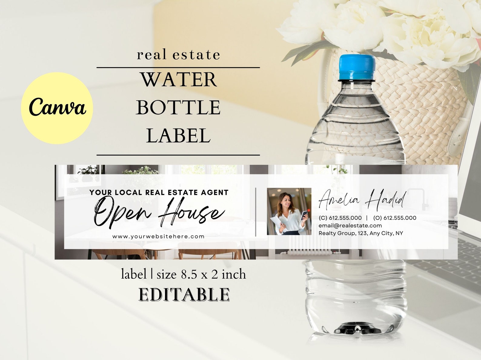 Open House Water Bottle Label, Open House Bottle Tag, Real Estate Water ...
