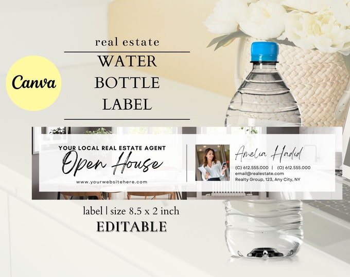 Open House Water Bottle Label, Open House Bottle Tag, Real Estate Water ...