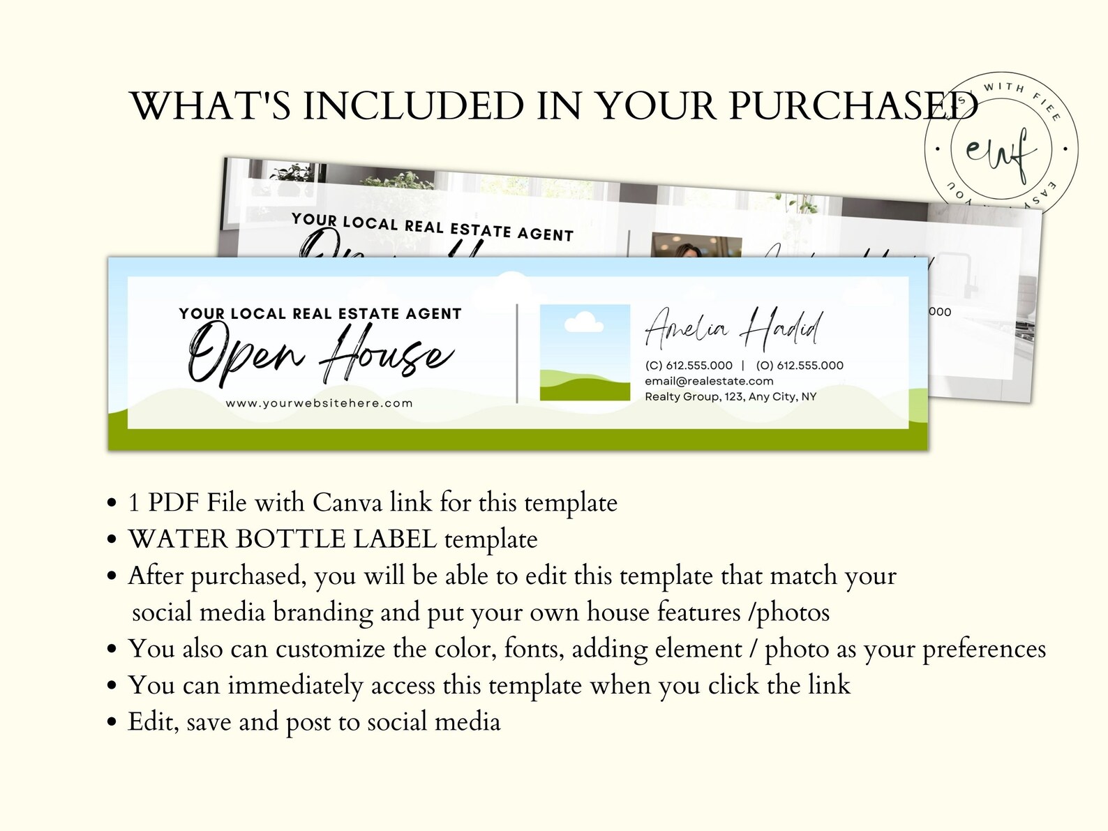 Open House Water Bottle Label, Open House Bottle Tag, Real Estate Water ...