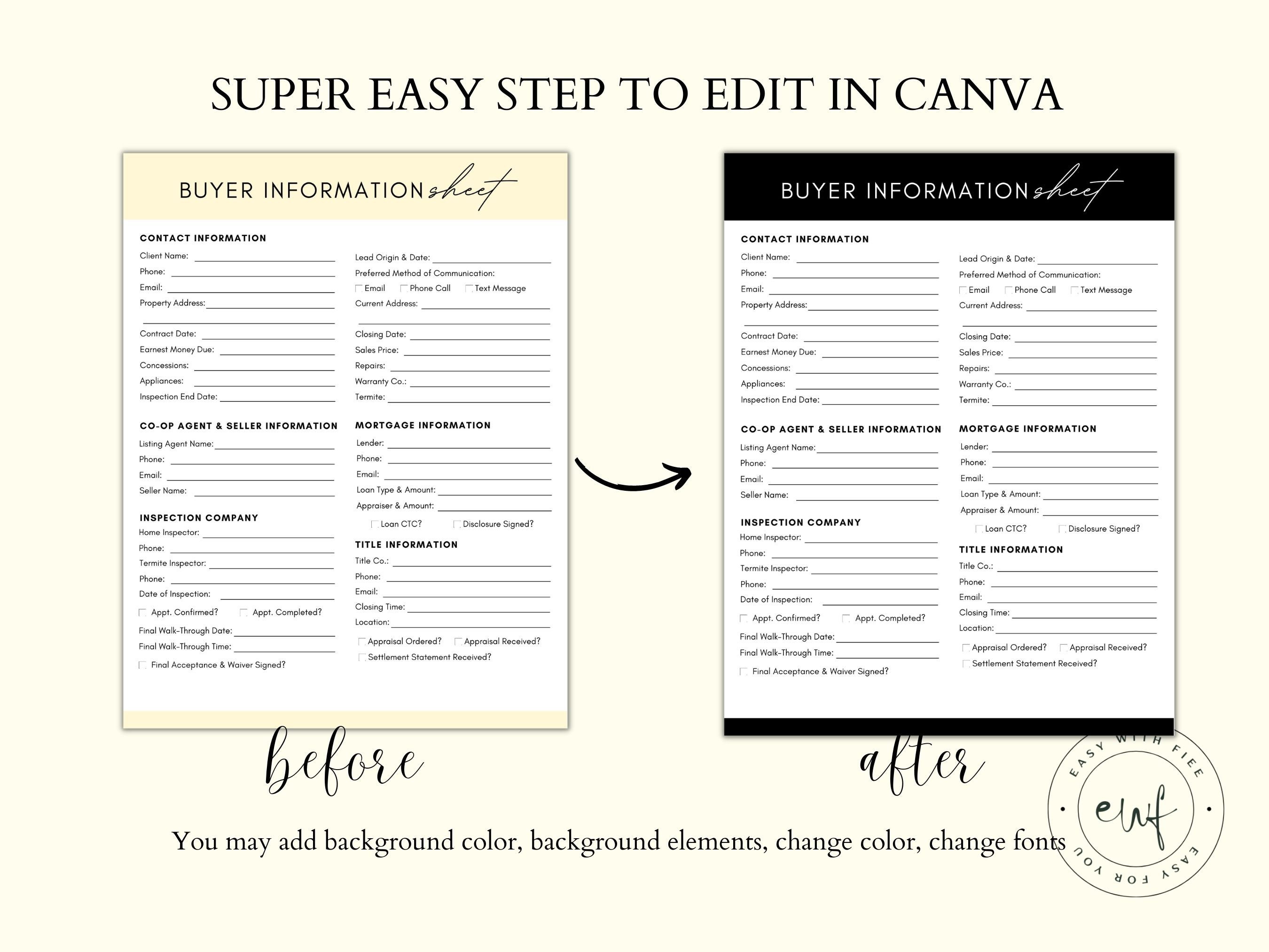Buyer Information Sheet, Real Estate Marketing, Home Buyer ...