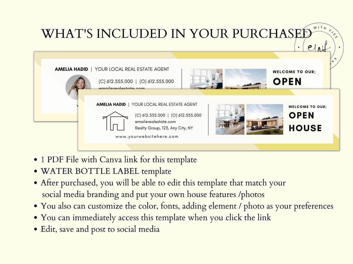 Open House Water Bottle Label, Open House Bottle Tag, Real Estate Water ...